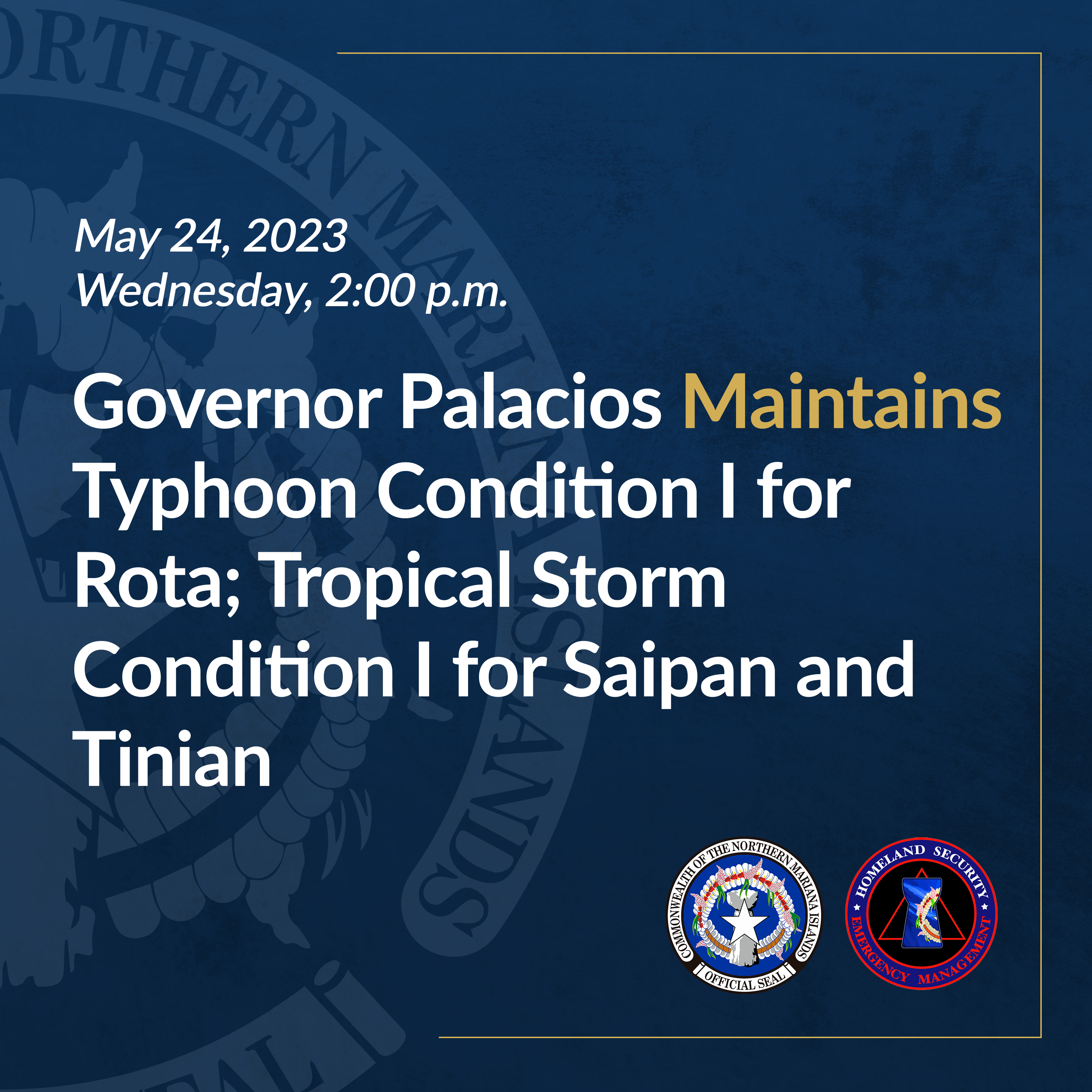 Governor Palacios Maintains Typhoon Condition I for Rota; Tropical ...